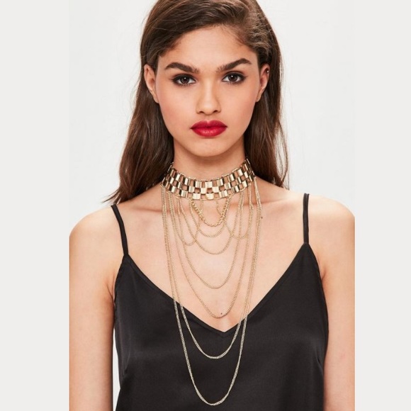Missguided | Jewelry | Missguided Gold Statement Chain Choker Necklace ...